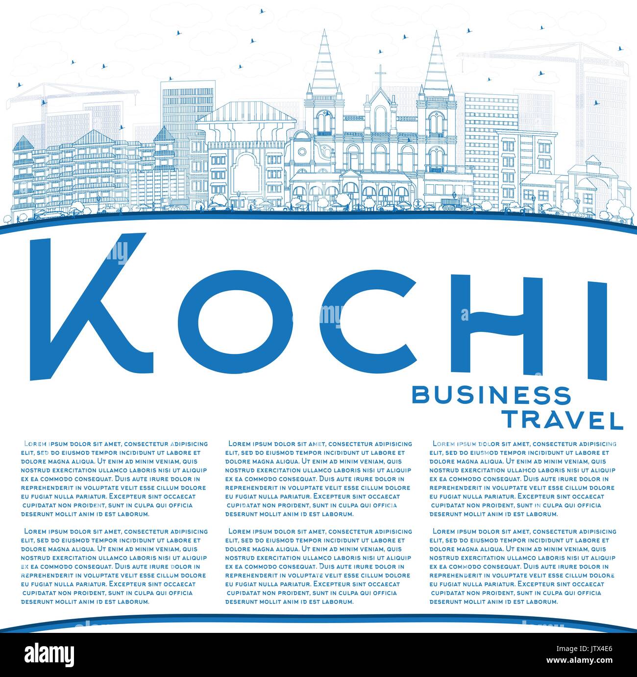 Outline Kochi Skyline with Blue Buildings and Copy Space. Vector ...