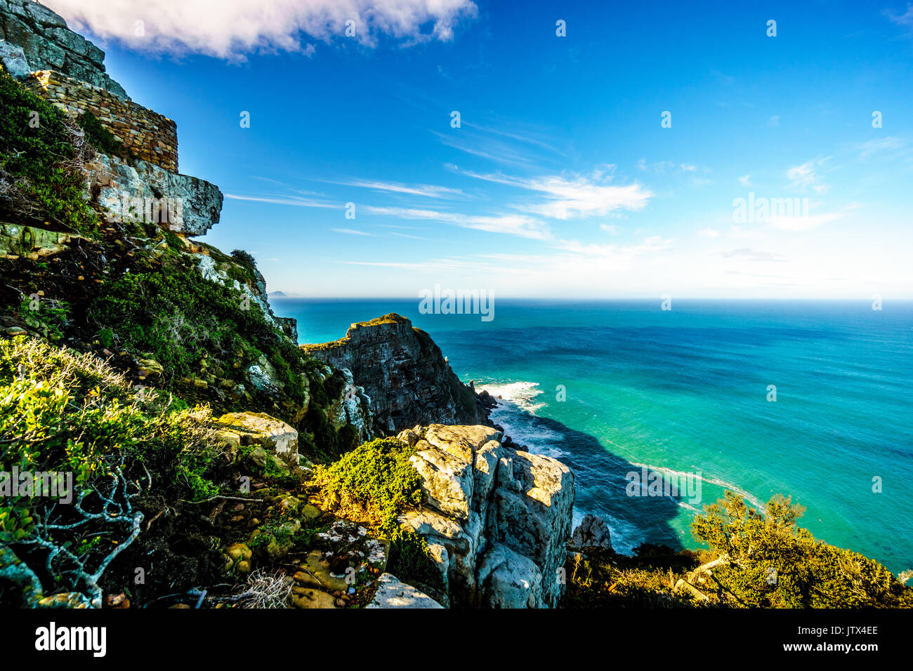 Rugged rocks and steep cliffs of Cape Point in the Cape of Good Hope ...
