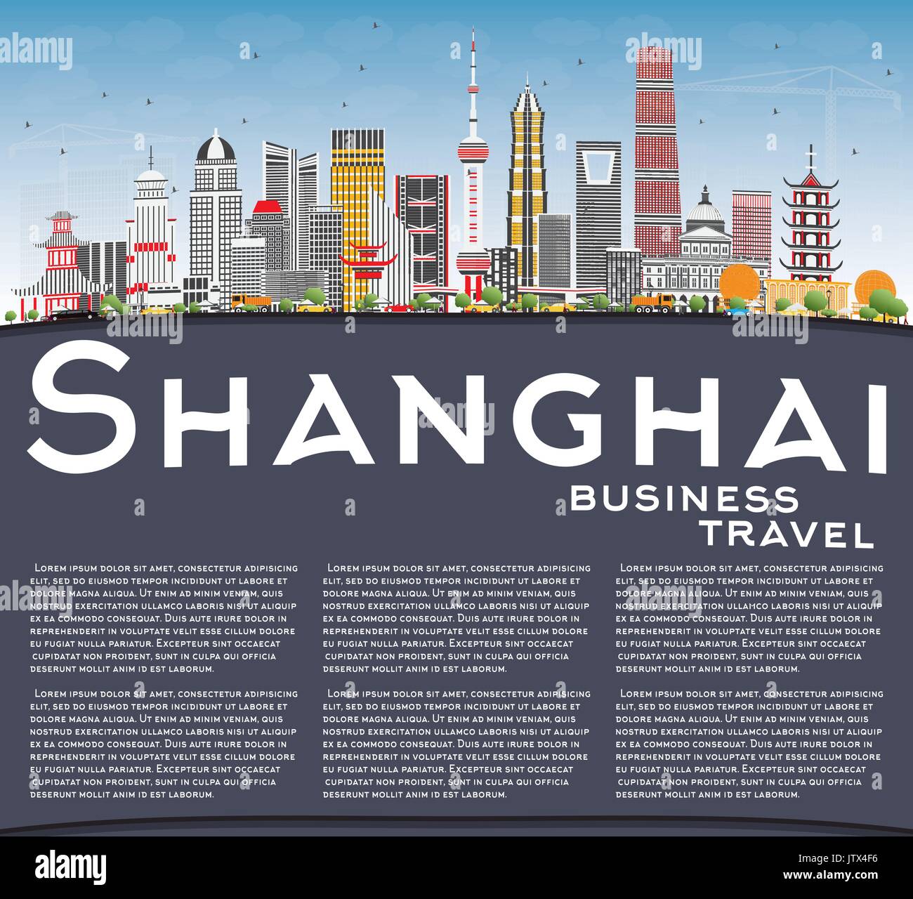 Shanghai China Skyline with Color Buildings, Blue Sky and Copy Space ...