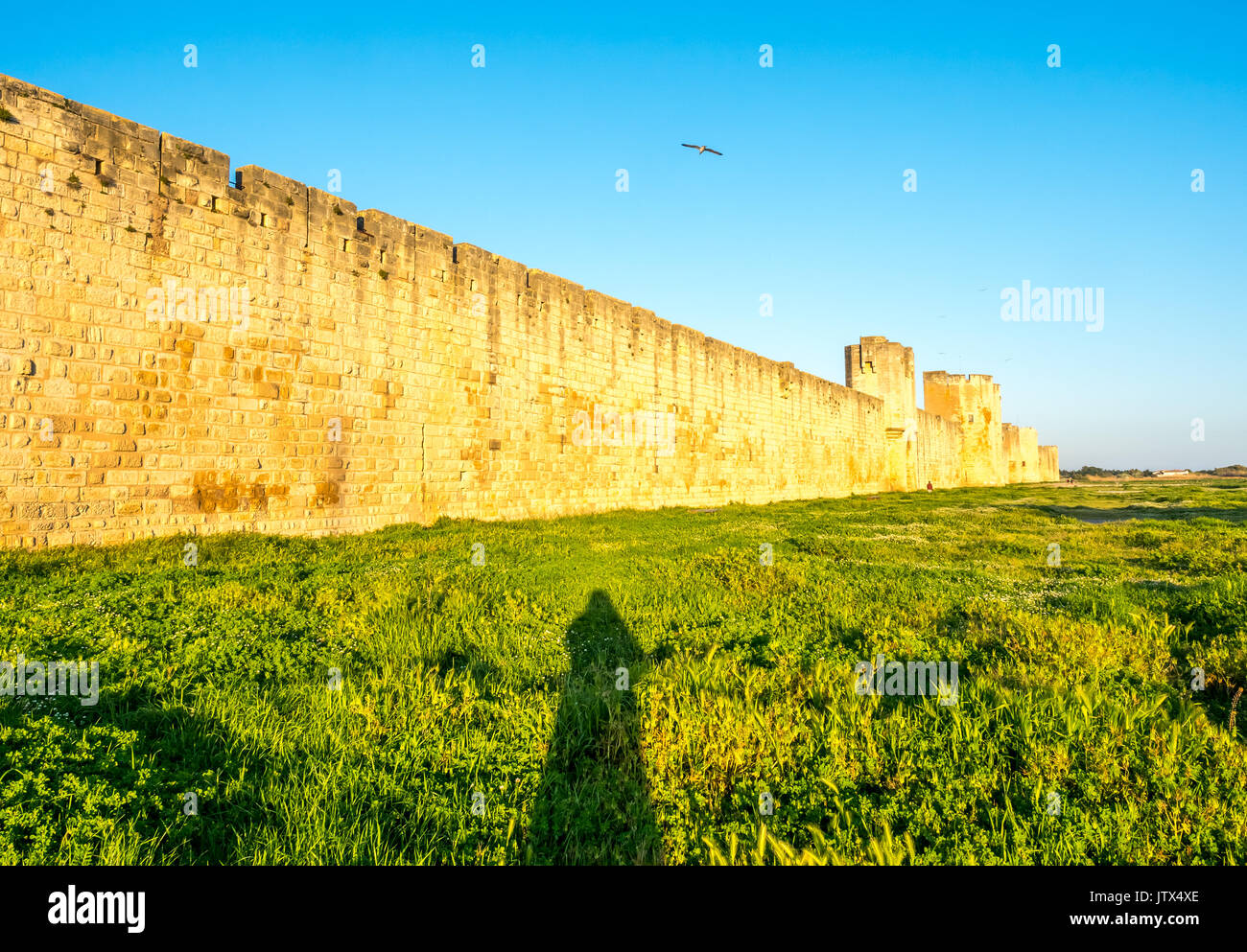 Well preserved the Medieval city wall surrounding Aigues-Mortes city in ...
