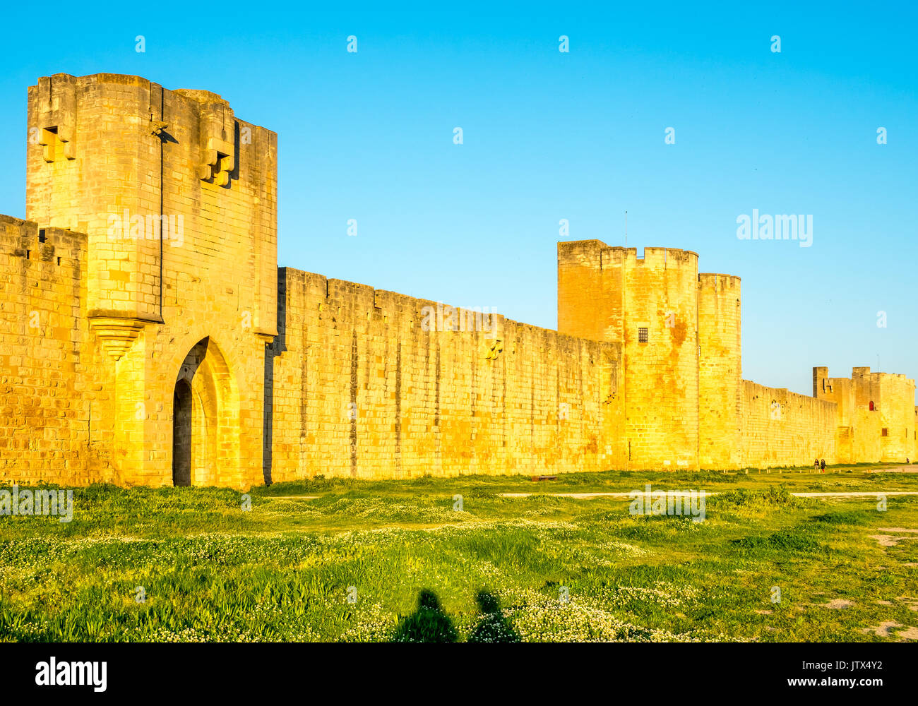 Well preserved the Medieval city wall surrounding Aigues-Mortes city in ...