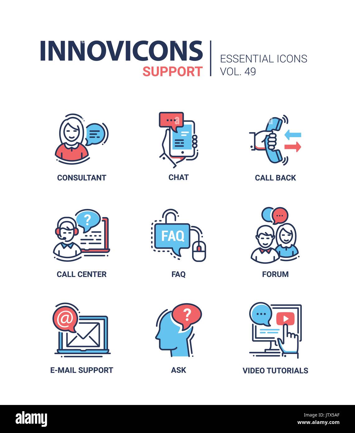 Technical Support - modern vector line design icons set Stock Vector ...