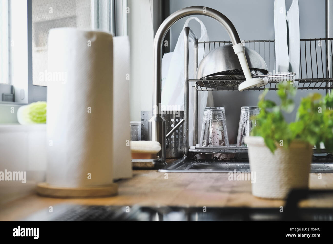 Interior of rural kitchen background Stock Photo - Alamy