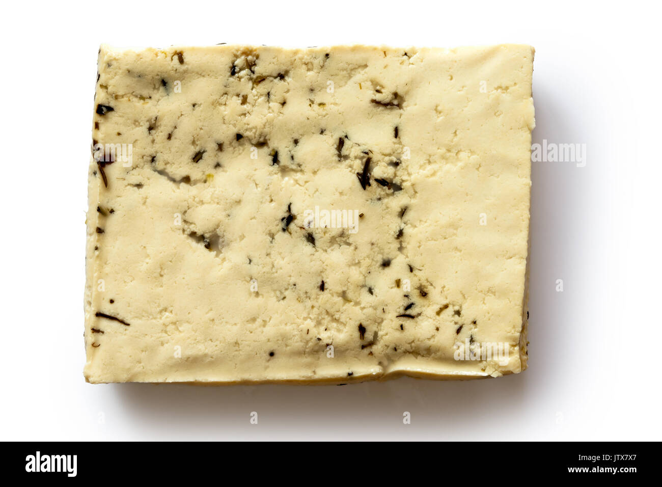 Single block of natural tofu with herbs isolated on white from above ...
