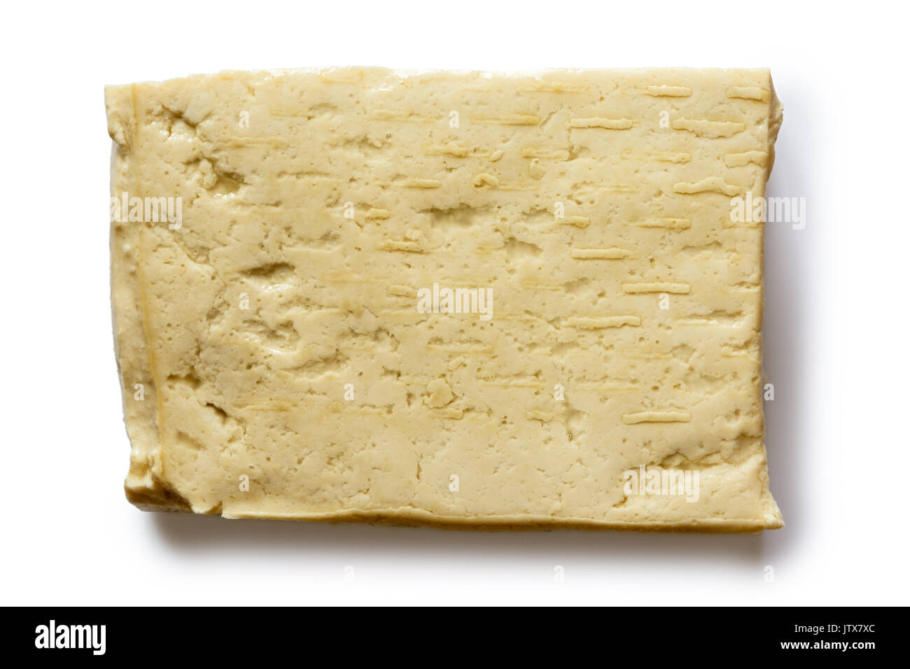 Single block of white tofu isolated on white from above Stock Photo - Alamy