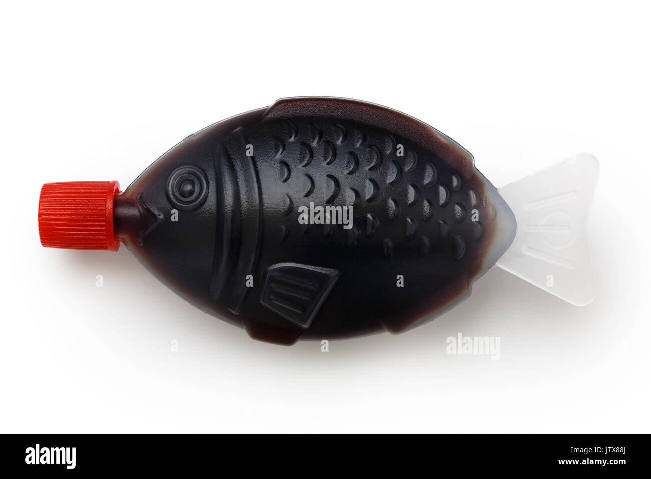 Fish shaped take away soya sauce isolated on white from above Stock ...
