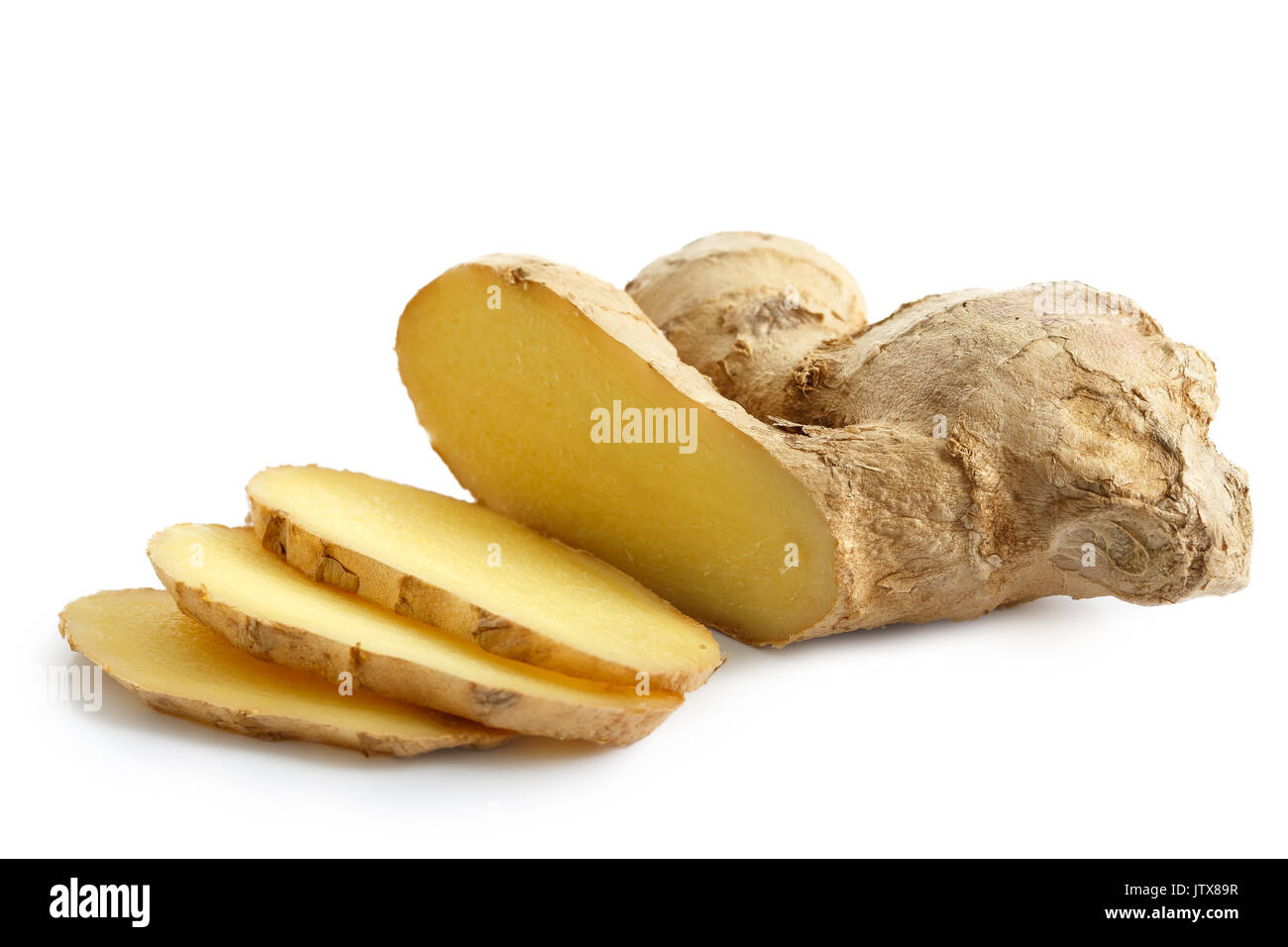 Sliced ginger root isolated on white Stock Photo - Alamy
