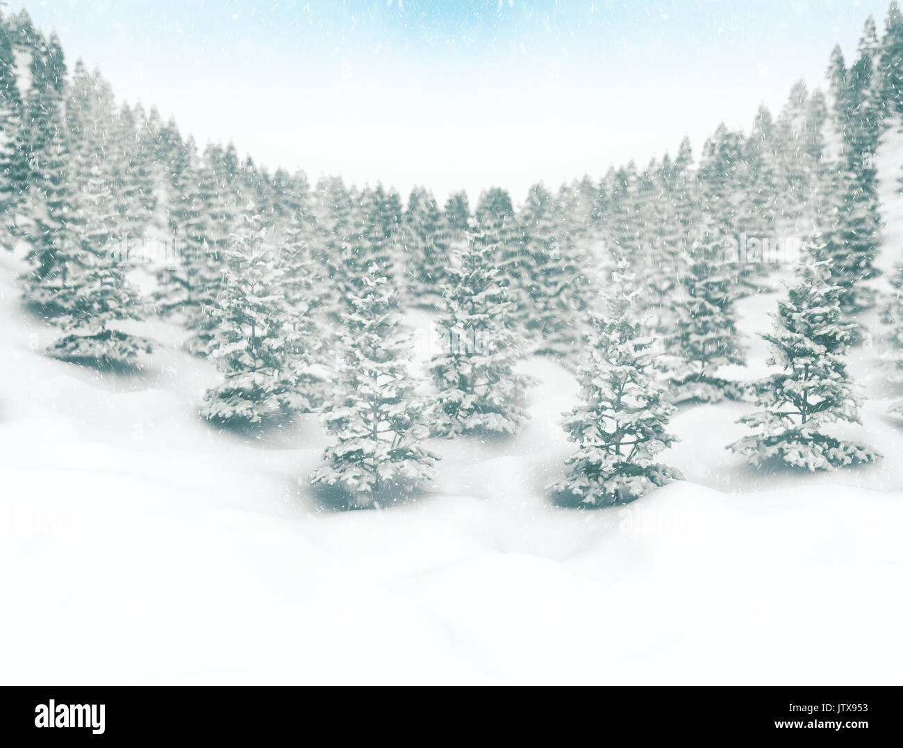 Winter landscape. Pine trees and snow with blue sky Stock Photo - Alamy