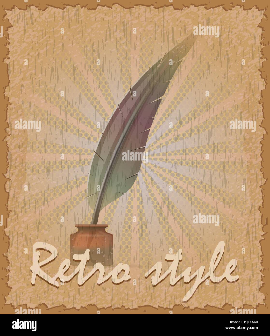 retro style poster old feather and inkwell stock vector illustration ...