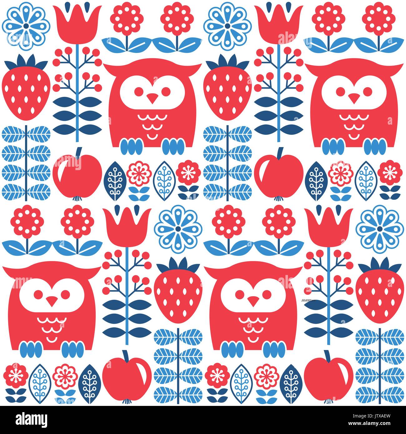 Scandinavian seamless cute pattern with owl and flower, inspired by ...