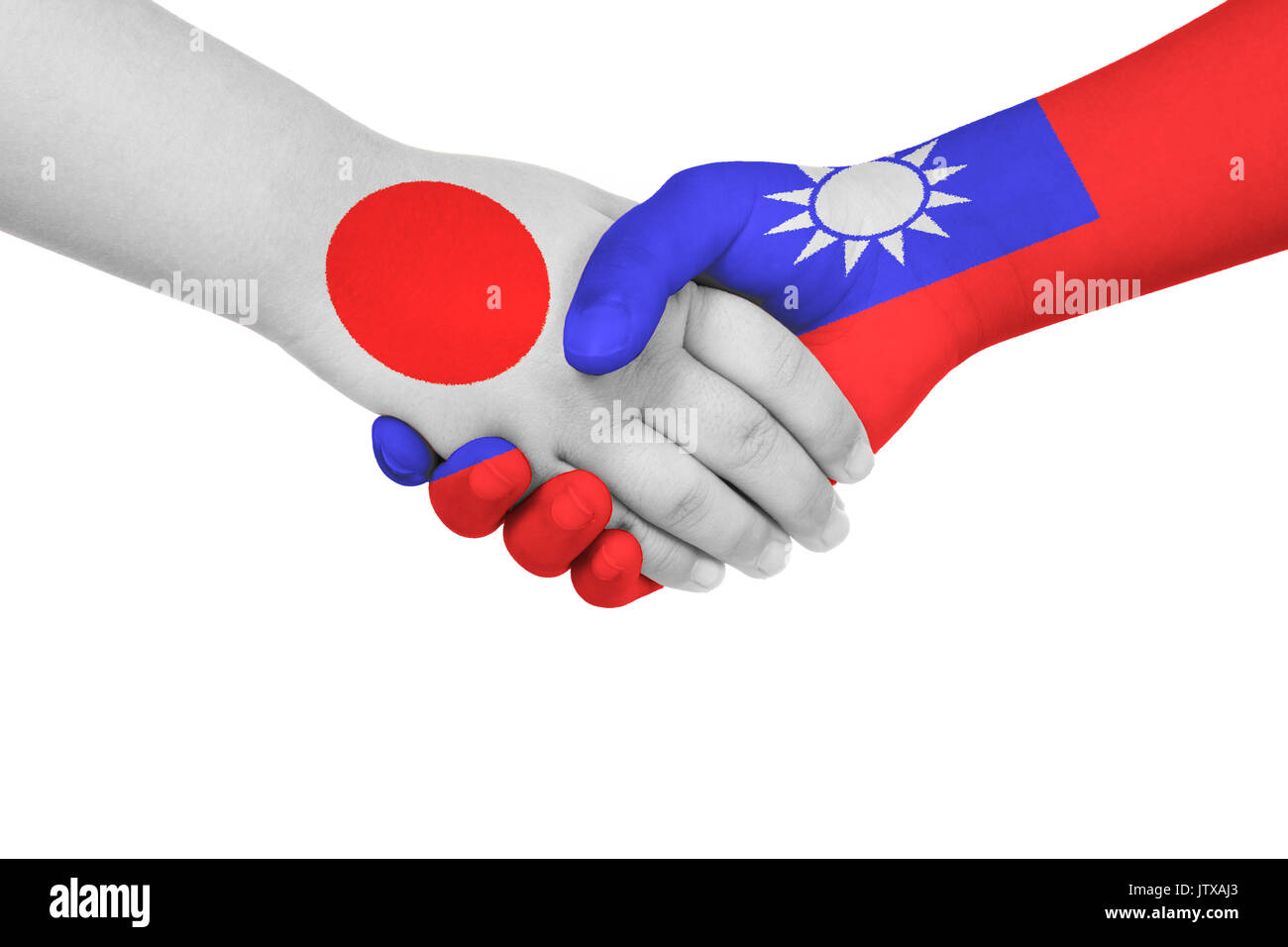 Handshake between Japan and Taiwan with flags painted on child's hands ...