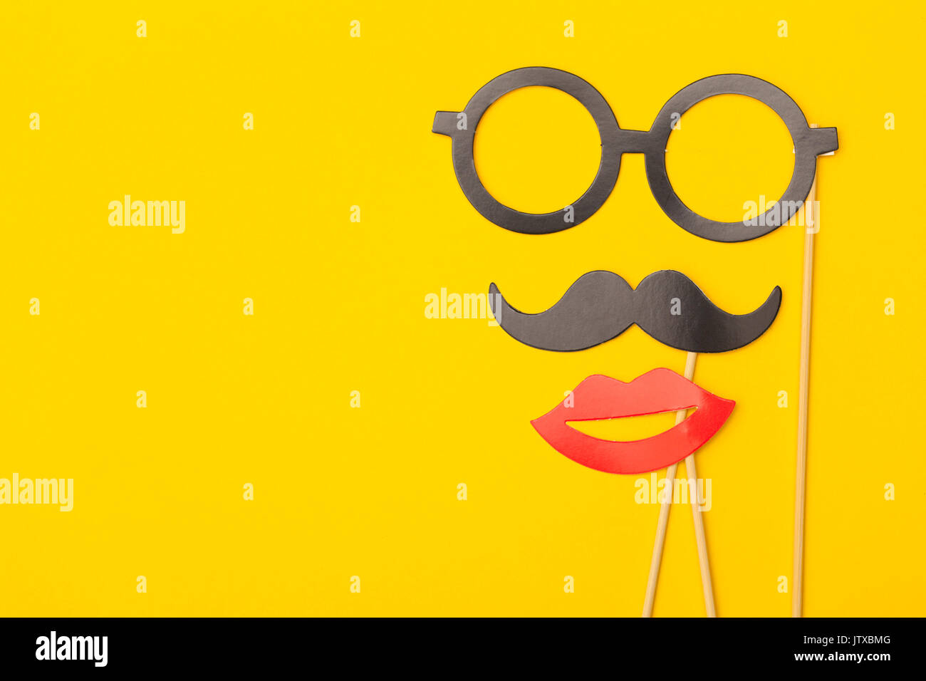 Photobooth props on a yellow background. Birthday, wedding party ...