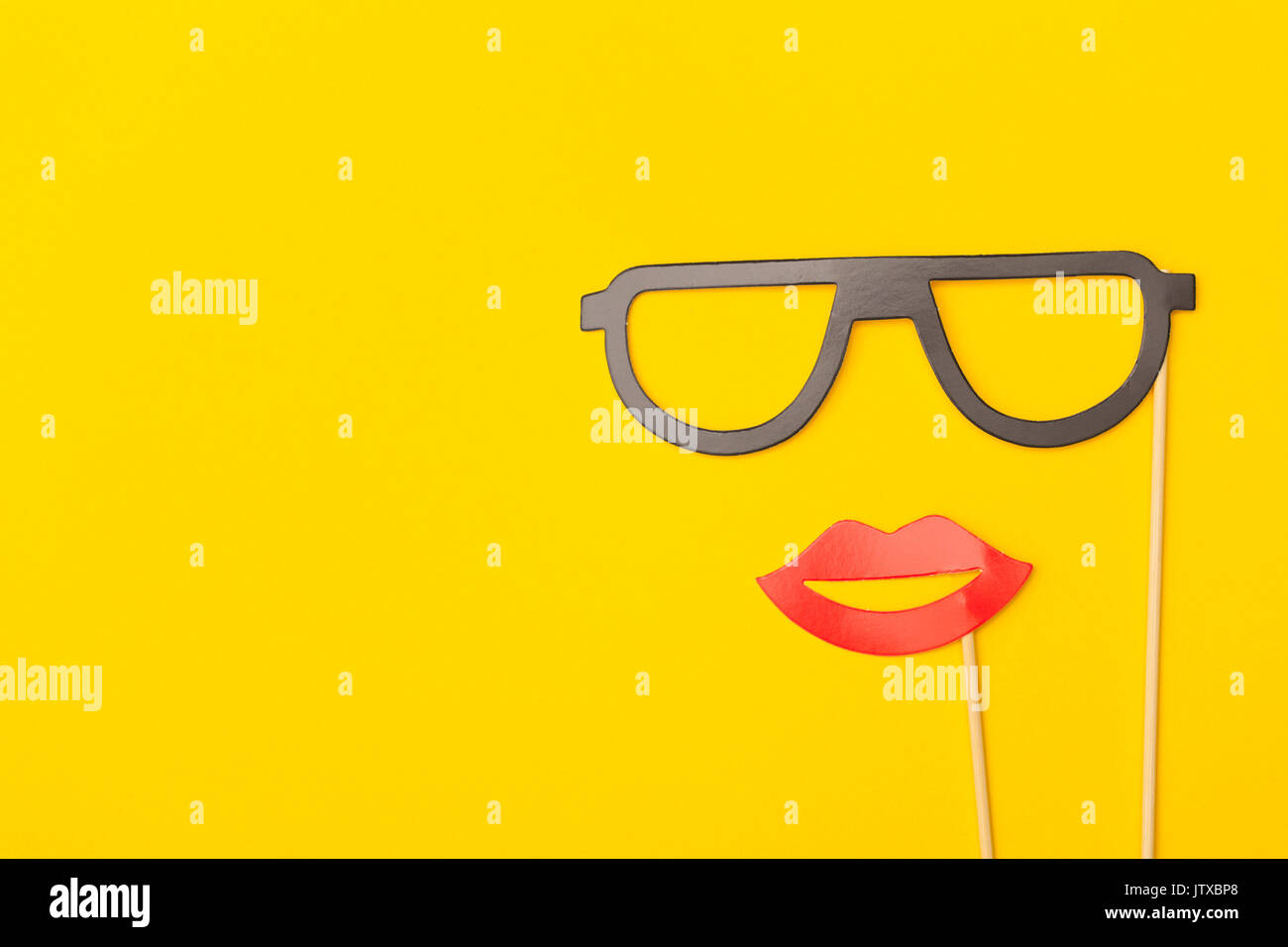 Photobooth props on a yellow background. Birthday, wedding party ...