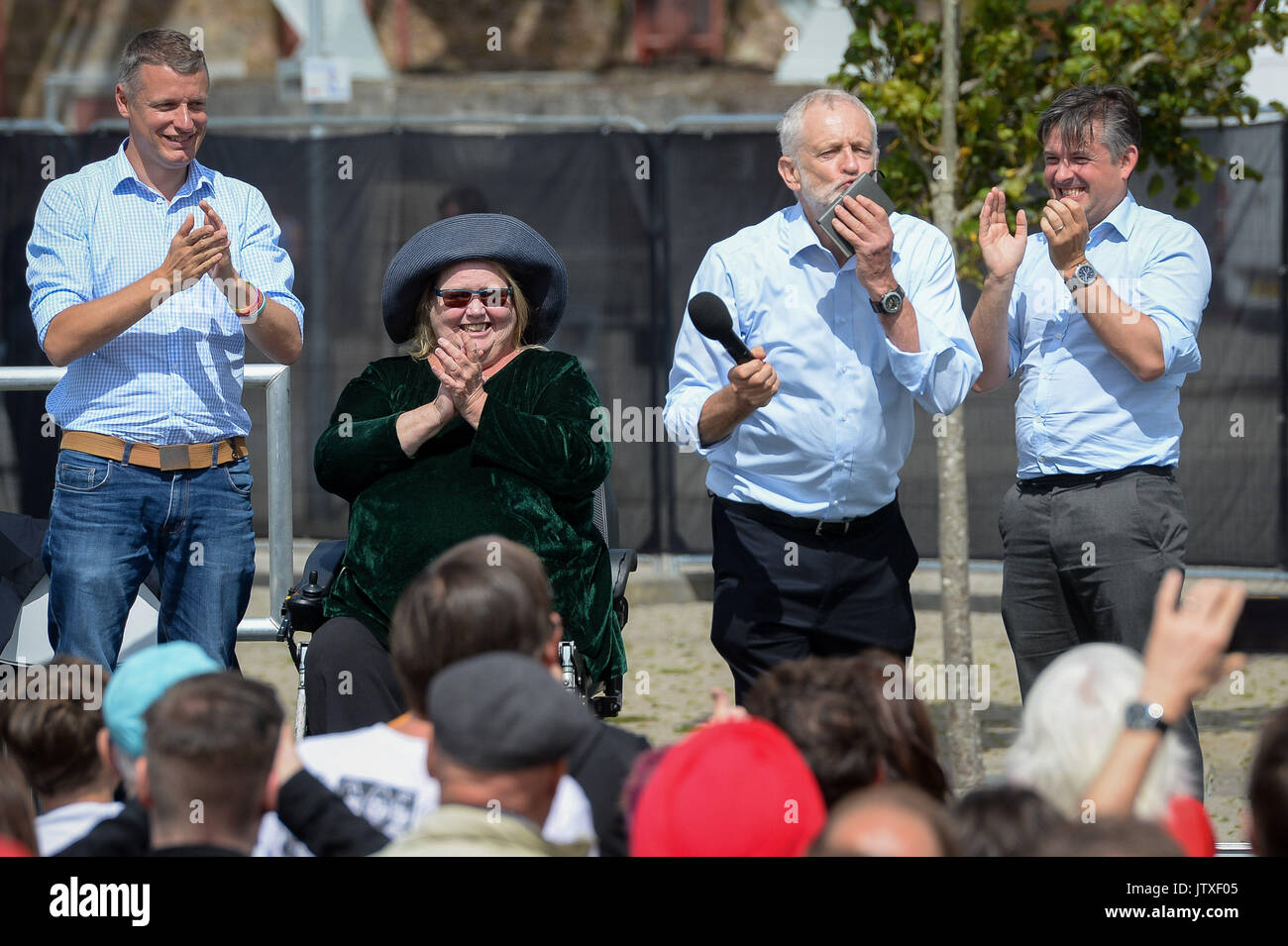 Labour leader Jeremy Corbyn blows a kiss to the audience during ...