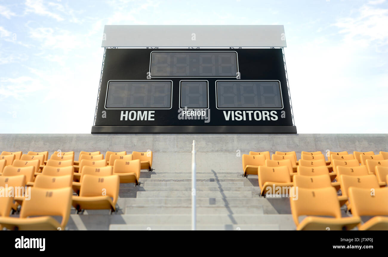 A blank stadium scoreboard screen above the stands in the day time - 3D ...