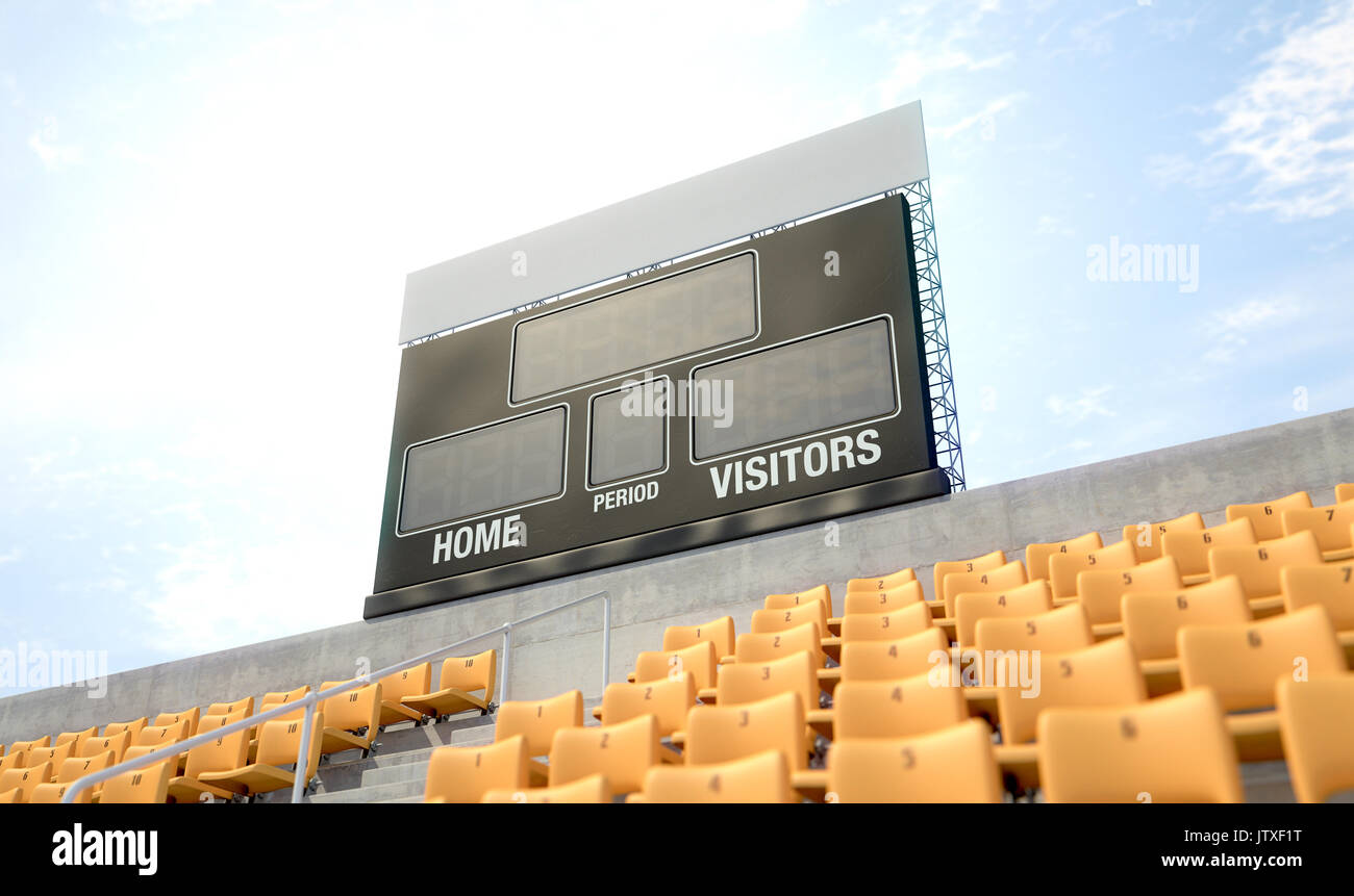 A blank stadium scoreboard screen above the stands in the day time - 3D ...