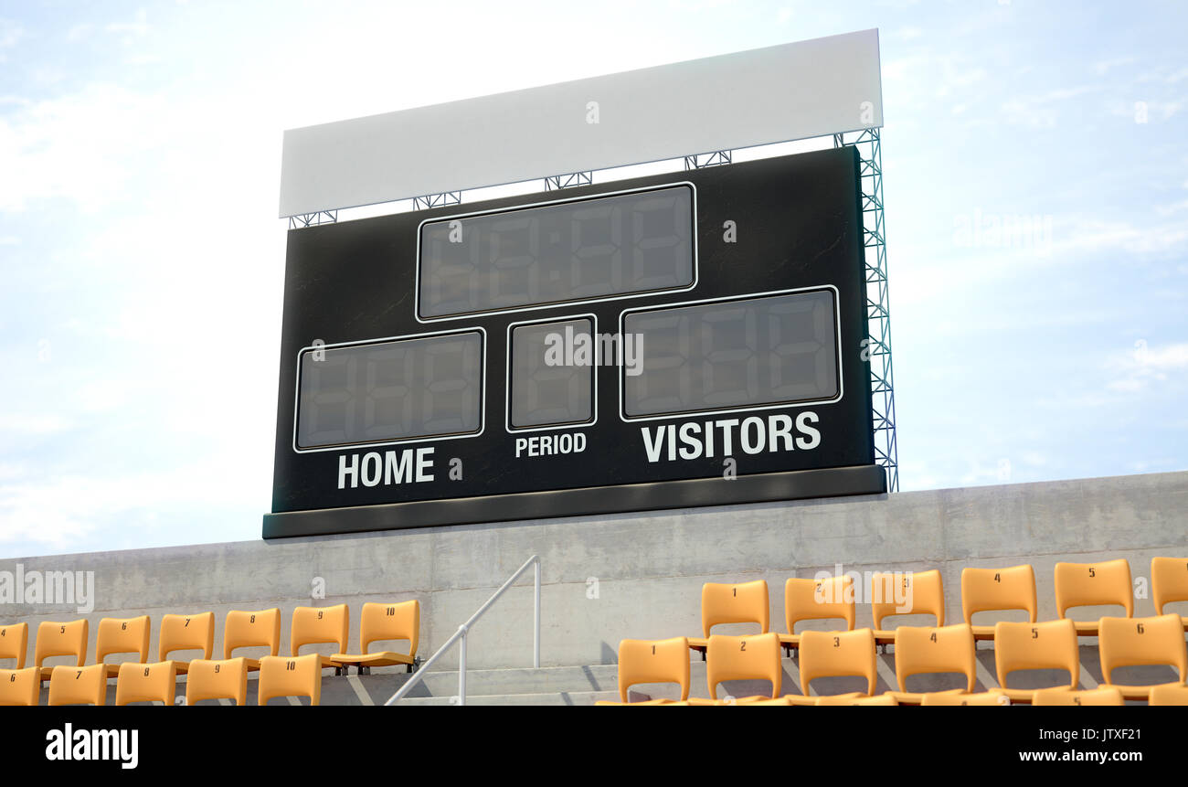 A blank stadium scoreboard screen above the stands in the day time - 3D ...