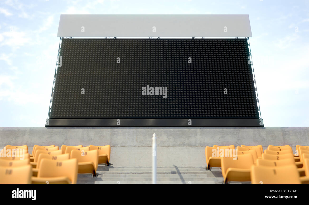 A blank stadium big screen above the stands in the day time - 3D render ...