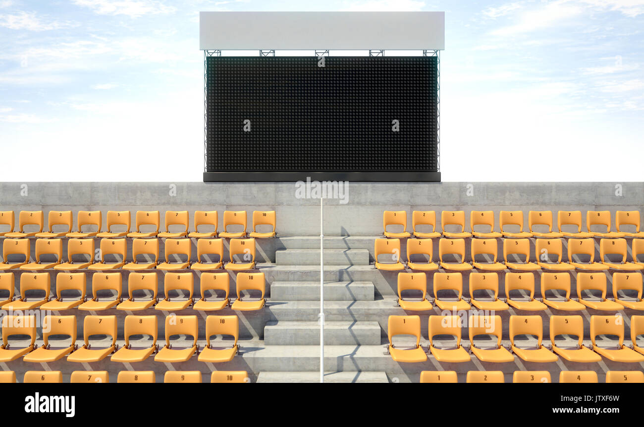 A blank stadium big screen above the stands in the day time - 3D render ...