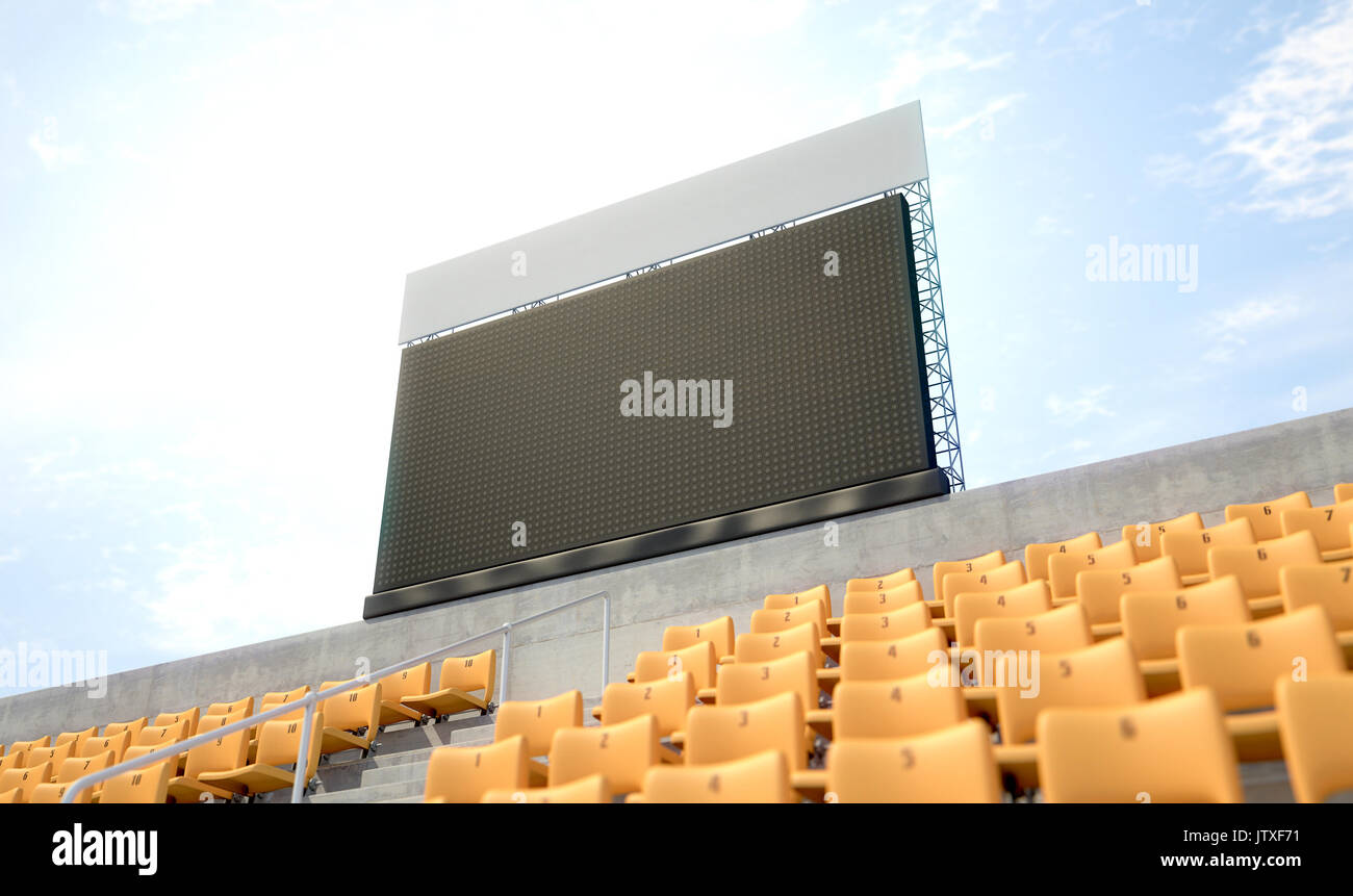 A blank stadium big screen above the stands in the day time - 3D render ...