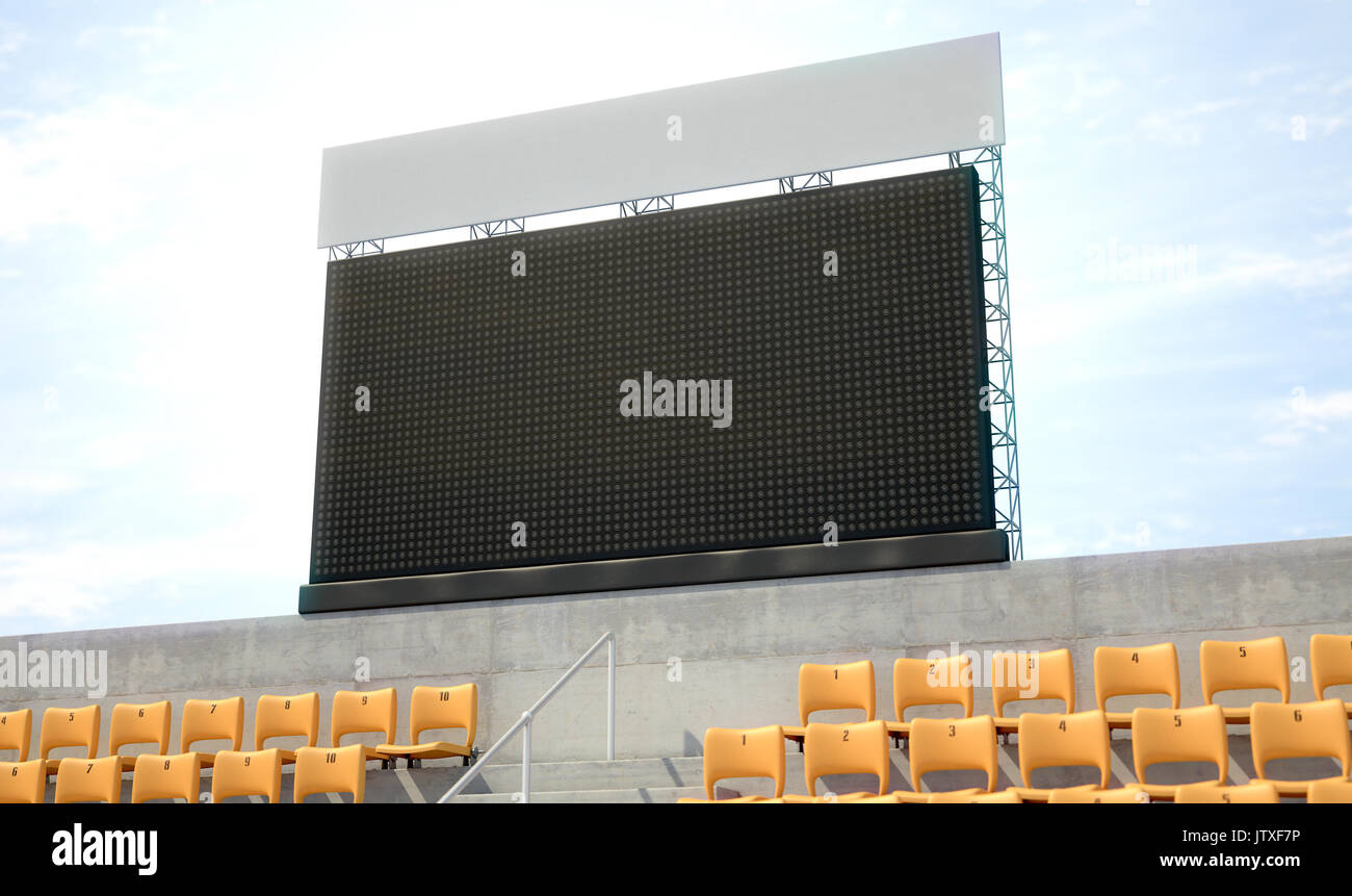 A blank stadium big screen above the stands in the day time - 3D render ...