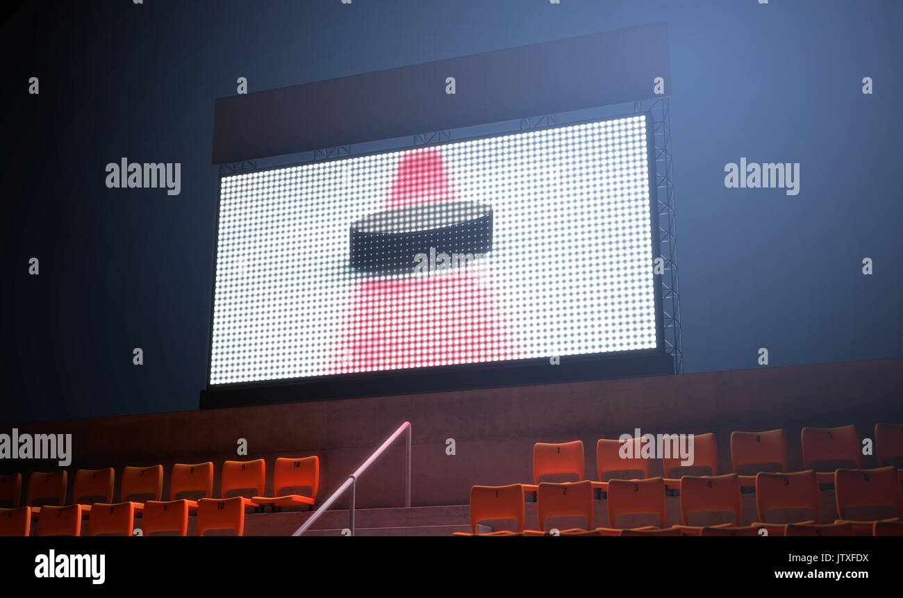 An illuminated stadium big screen showing a hockey replay in the stands ...