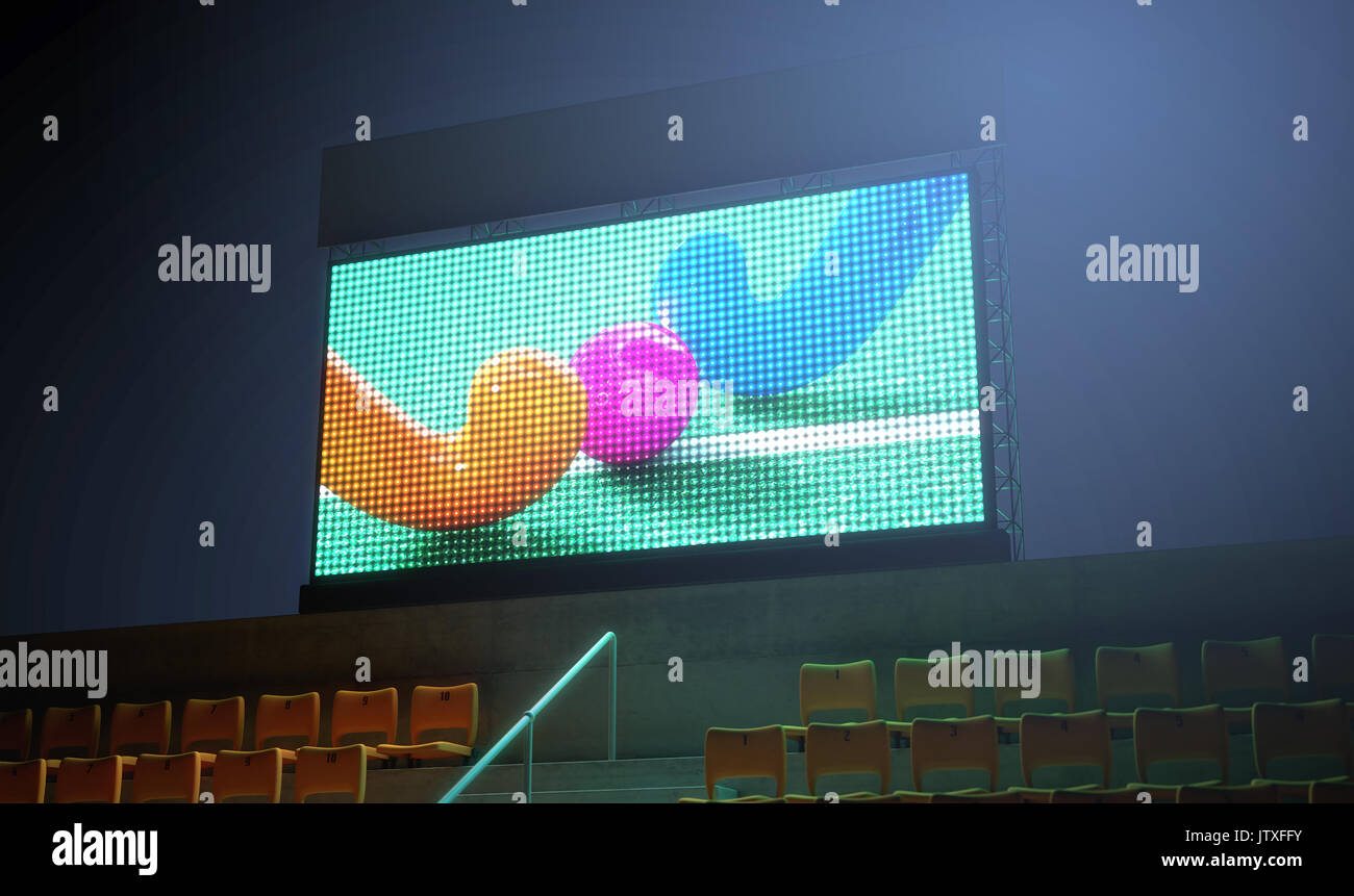 An illuminated stadium big screen showing a hockey replay in the stands ...