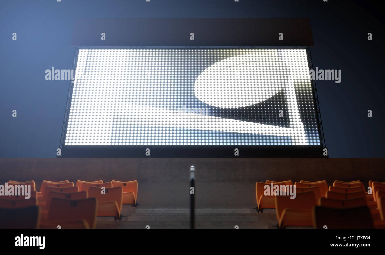 An illuminated stadium big screen showing a rugby replay in the stands ...