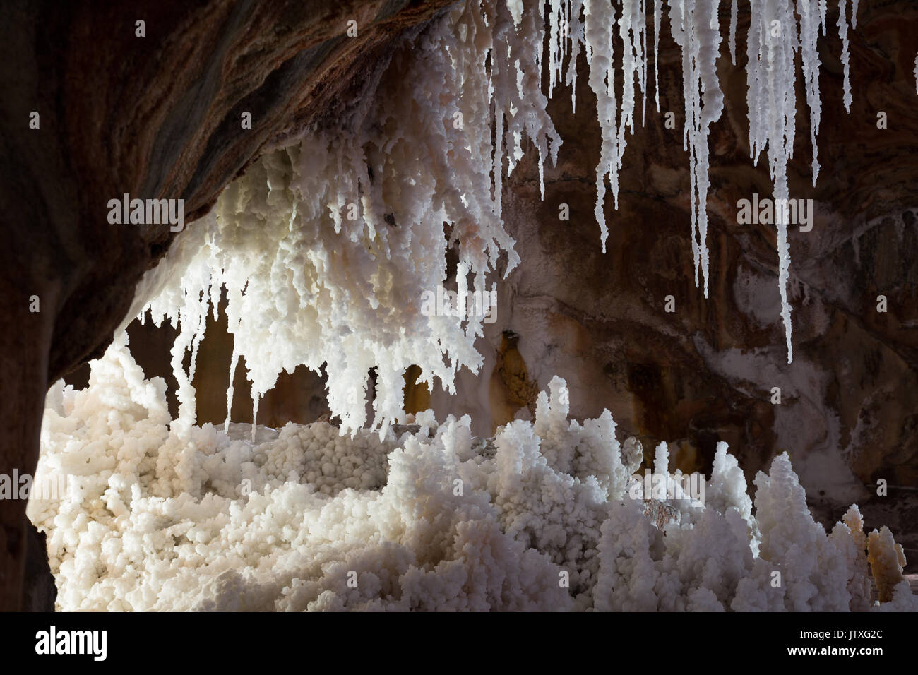 natural grotto with white salty stalactites Stock Photo - Alamy