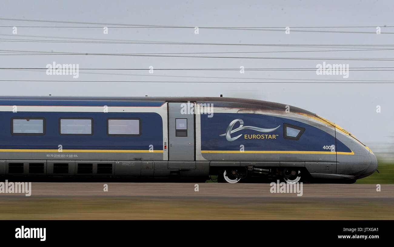 A Eurostar e320 train, the latest train the Eurostar fleet, passes ...