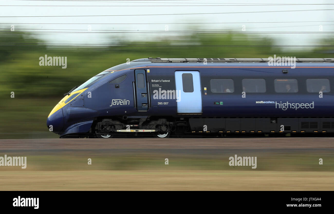 A Hitachi Javelin high speed train passes through Ashford, Kent Stock ...