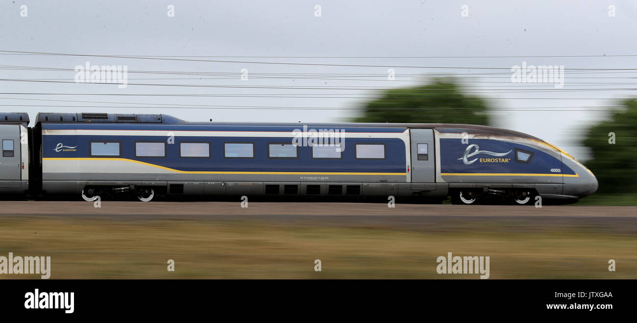 A Eurostar e320 train, the latest train the Eurostar fleet, passes ...