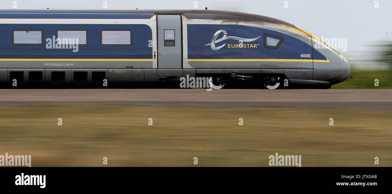 A Eurostar e320 train, the latest train the Eurostar fleet, passes ...
