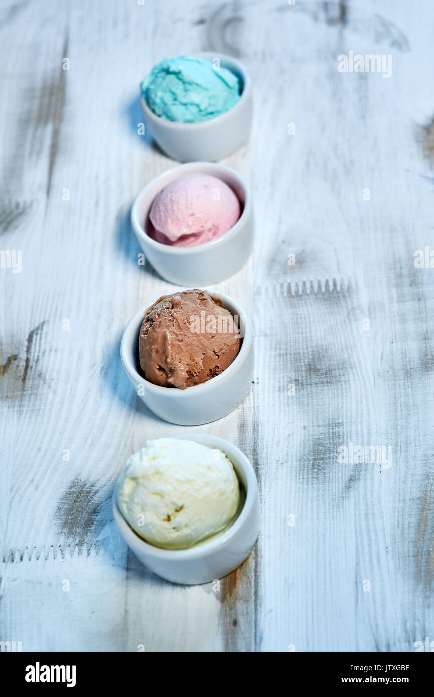 Selection of gourmet flavours of Italian ice cream in vibrant colors ...