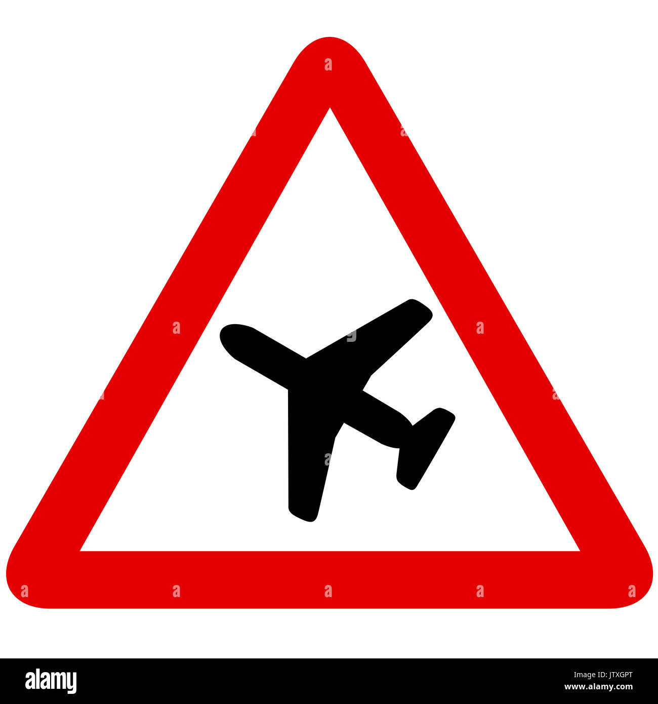 Low flying aircraft or sudden aircraft noise road sign on white ...