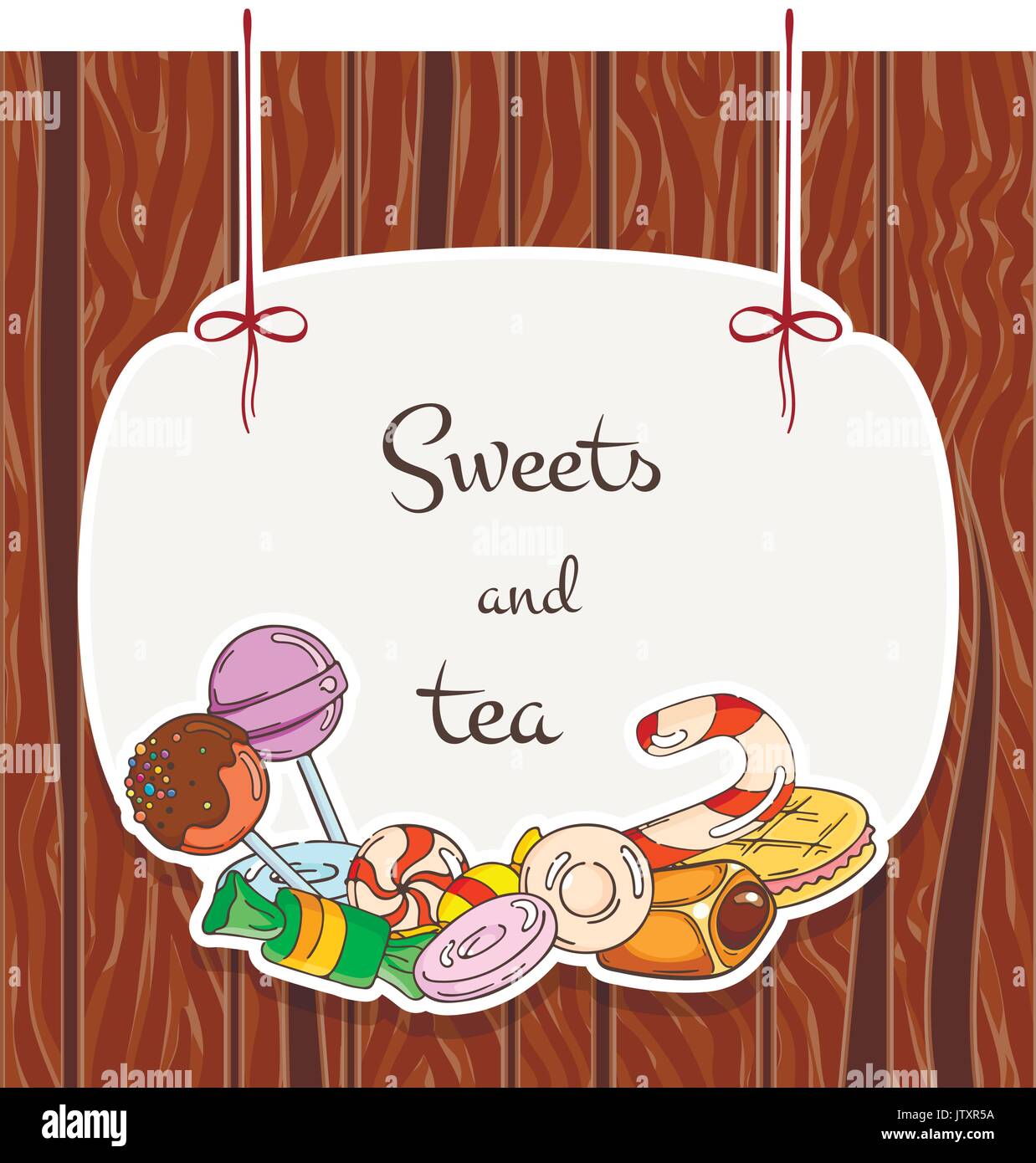 Sweet banner. Candy labels on wooden background Stock Vector Image ...