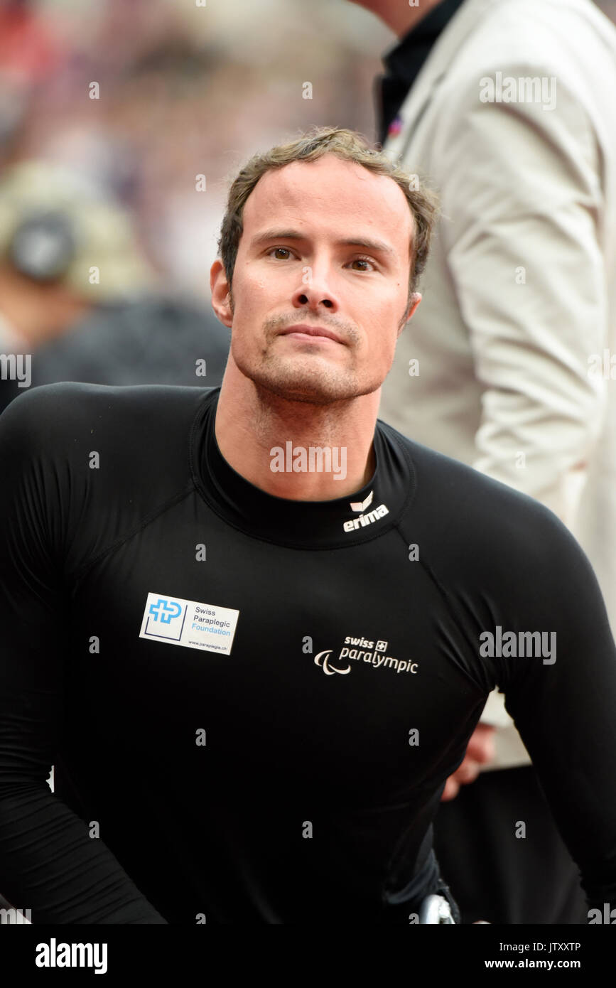 Marcel Hug having won gold in the T54 5000m wheelchair race in the 2017 ...