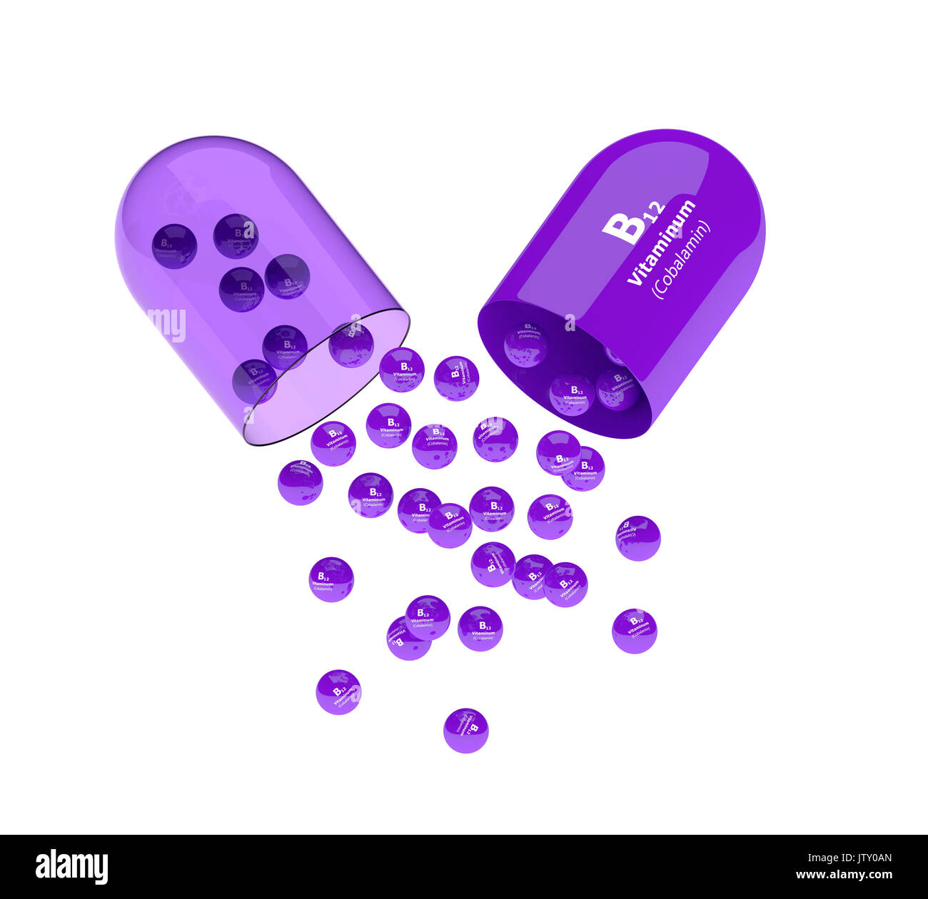3d rendering vitamin B12 pill with granulesover white background ...