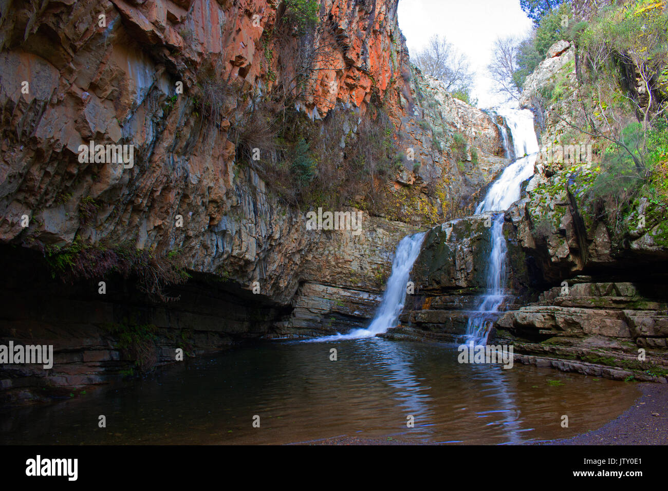 Waterfall. Beautiful mountains view. Despeñaperros Natural Park ...