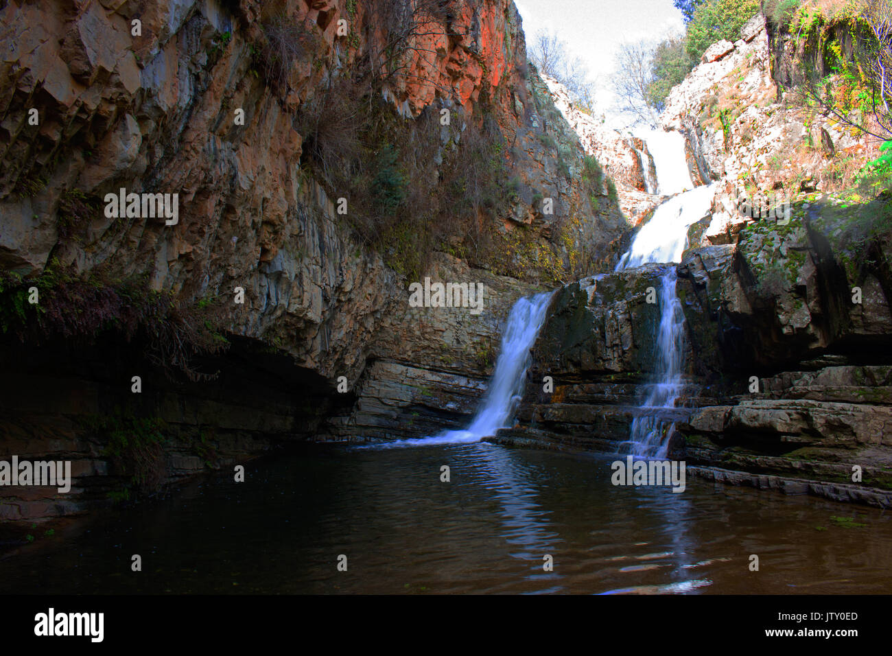 Waterfall. Beautiful mountains view. Despeñaperros Natural Park ...