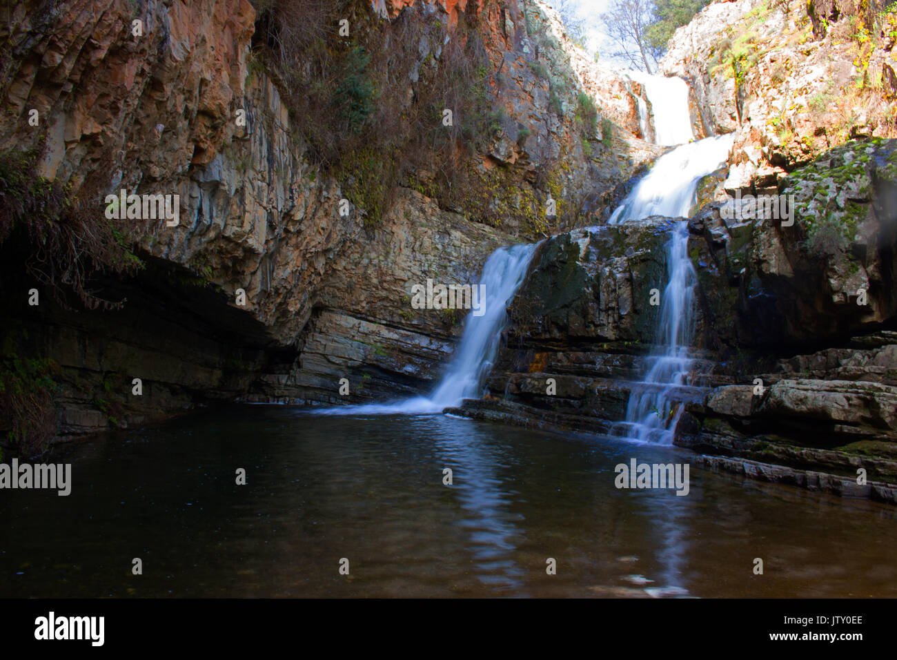 Waterfall. Beautiful mountains view. Despeñaperros Natural Park ...