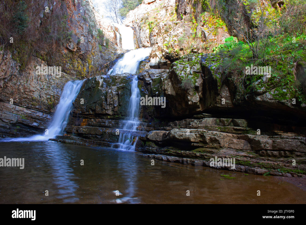 Waterfall. Beautiful mountains view. Despeñaperros Natural Park ...
