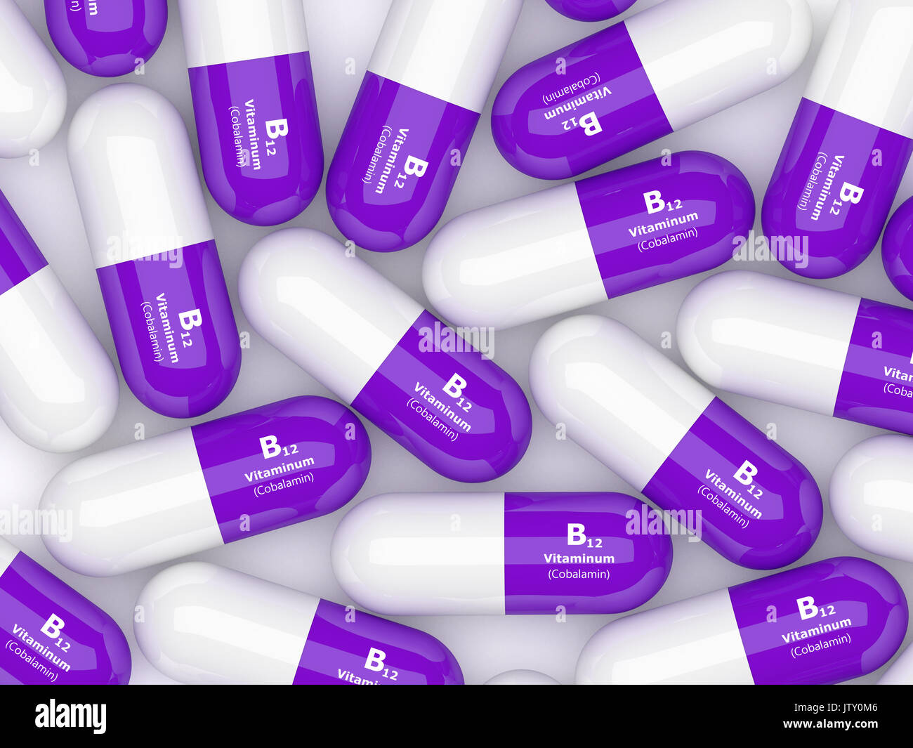 3d rendering vitamin B12 pills over white background. Concept of ...