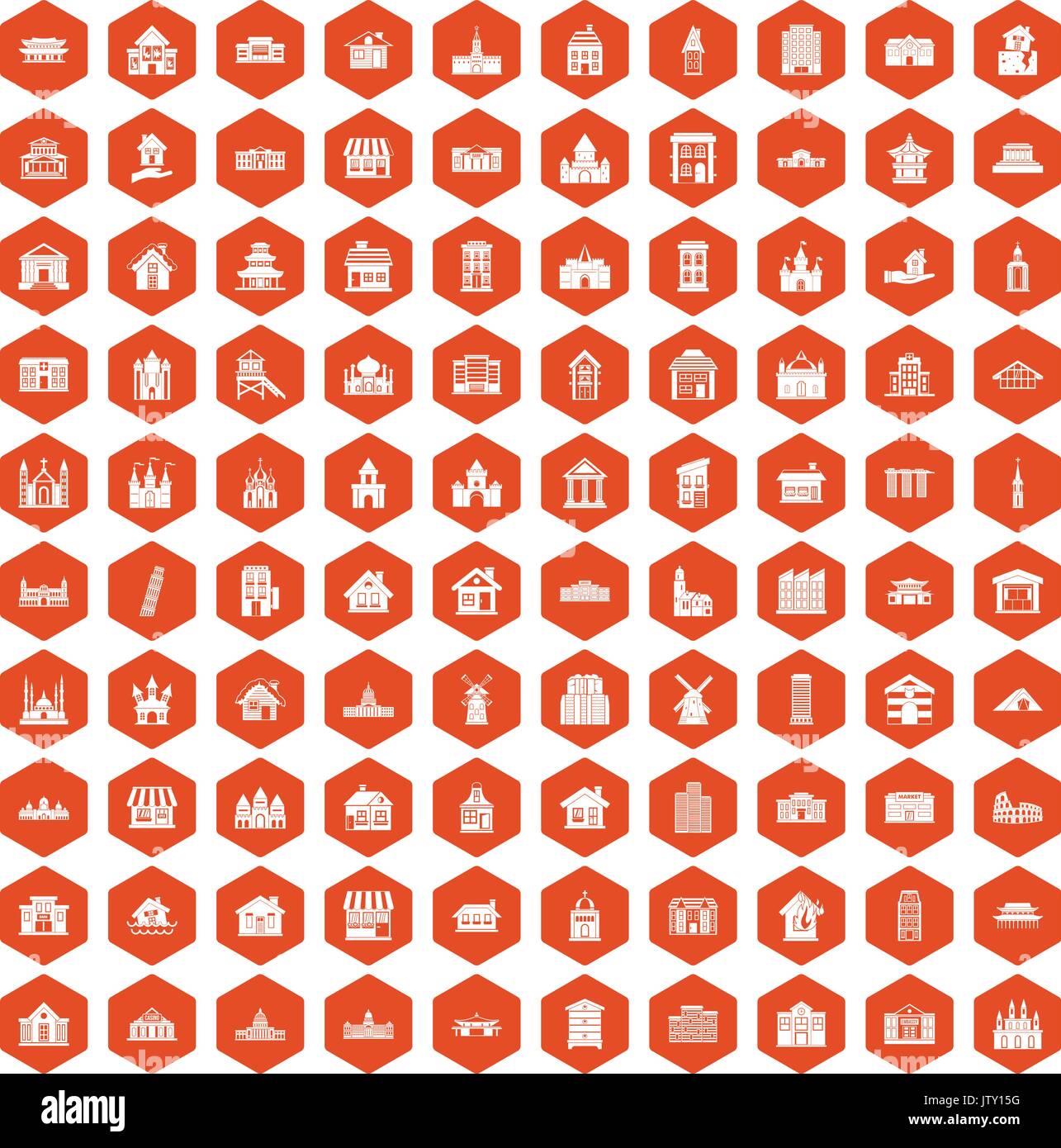 100 building icons hexagon orange Stock Vector Image & Art - Alamy