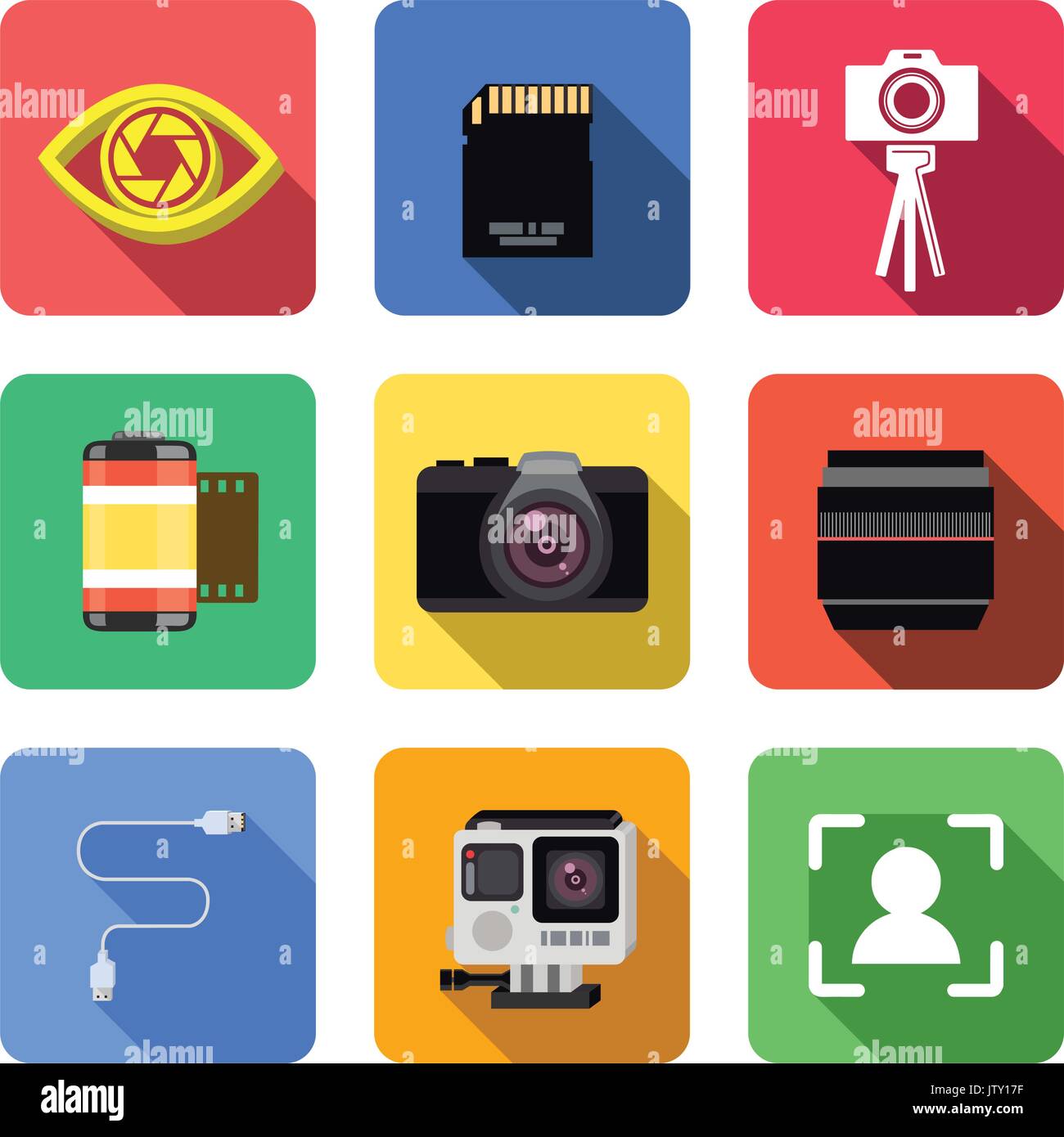 Photography icon set. It contains eye icon, memory card icon, camera ...