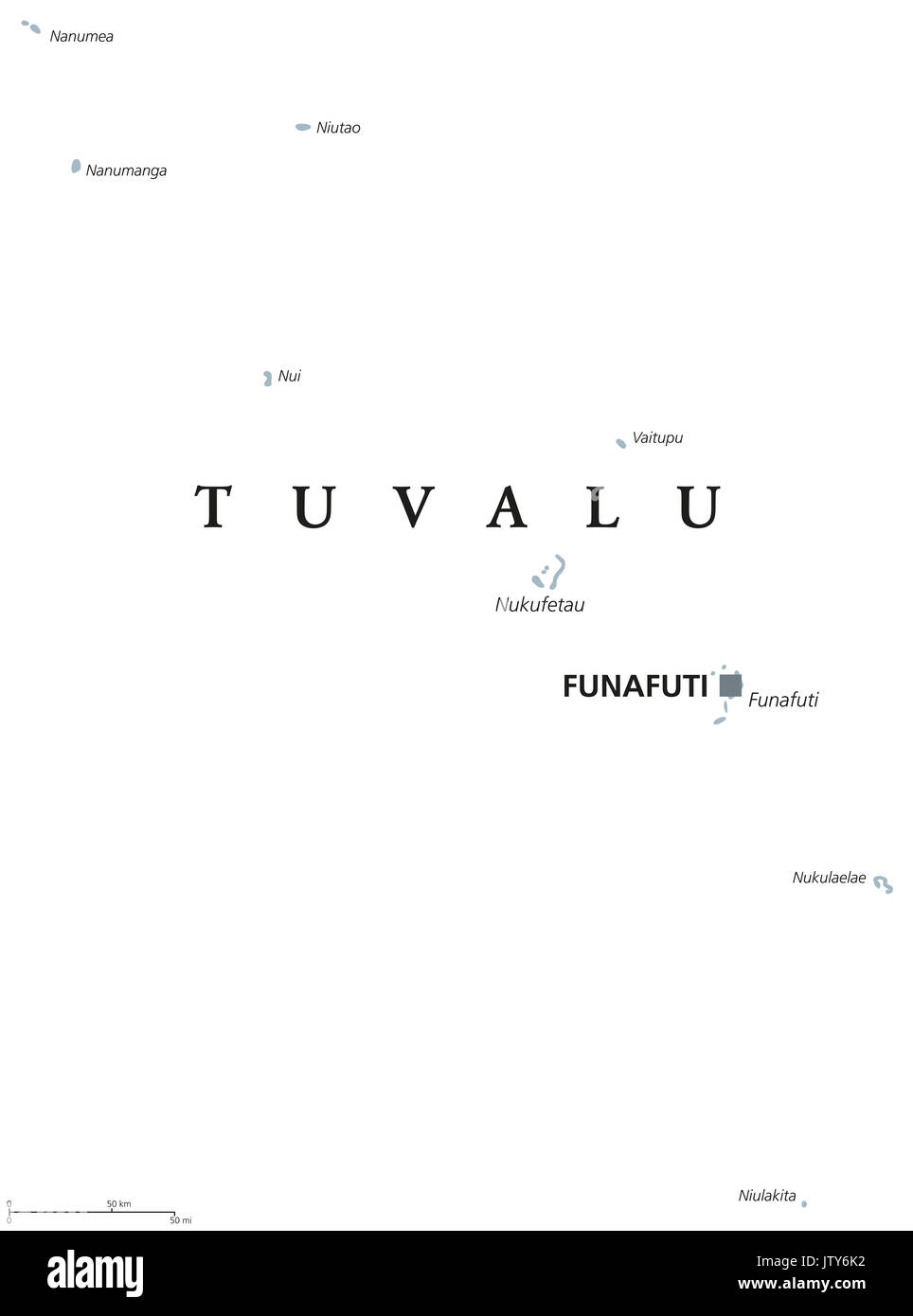 Tuvalu political map with capital Funafuti. English labeling. Formerly ...