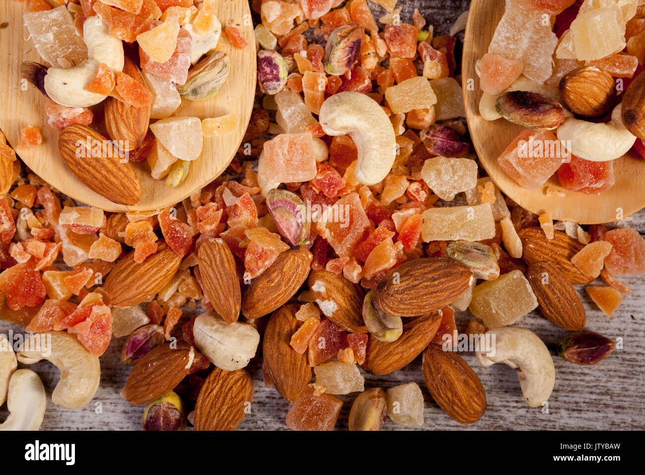 Over top view of Healthy different type of nuts and sweet Stock Photo ...