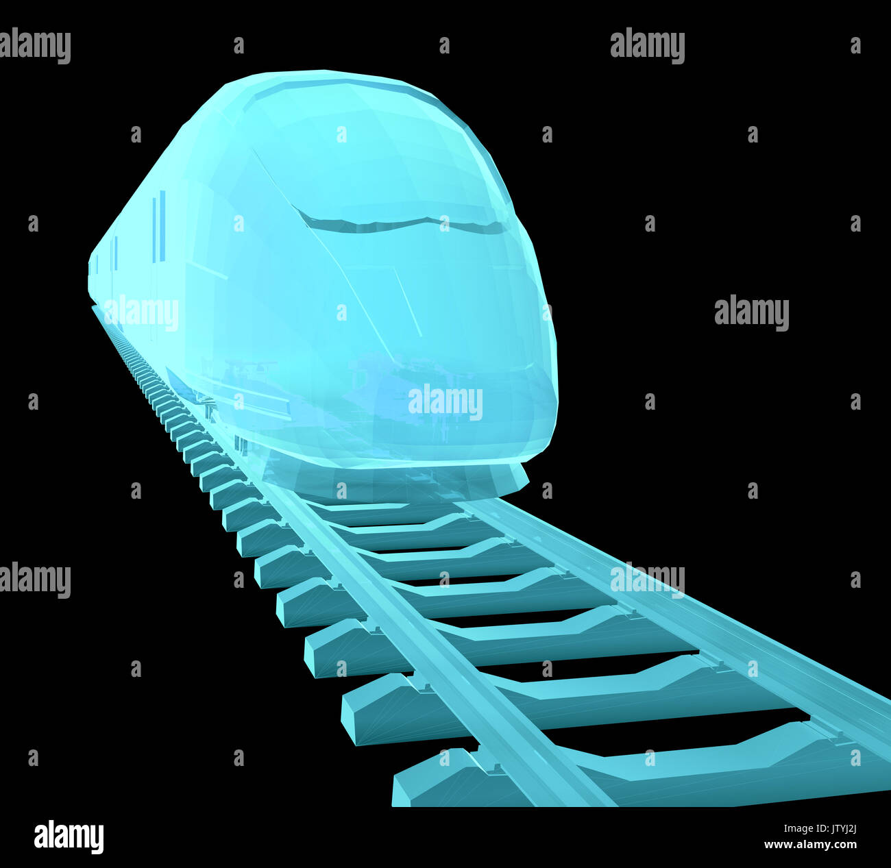 Glow blue high-speed train Stock Photo - Alamy