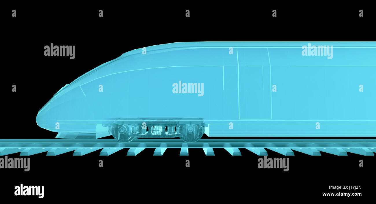 Glow blue high-speed train Stock Photo - Alamy