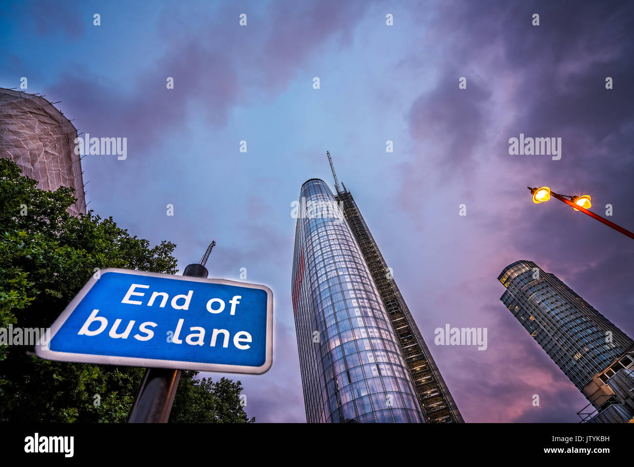 London, England - July 26, 2017 : End of bus lane sign in front of the ...